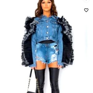 Arika | Jackets & Coats | Azela Wang Chicka Chicka Denim Ruffle Jacket ...